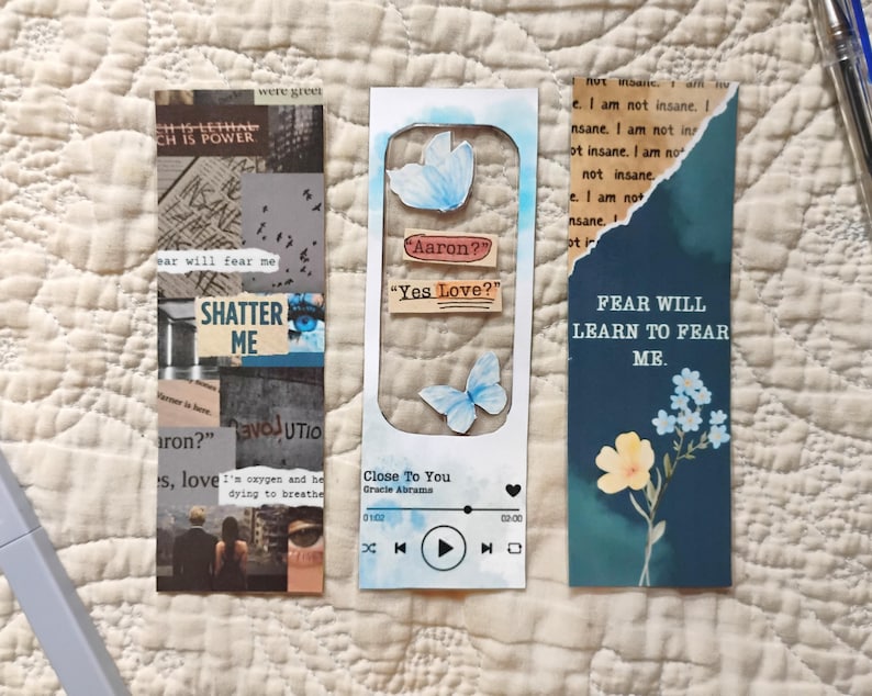 Shatter Me Bookmarks | Aesthetic Collage, Song-inspired, Quote Set - Etsy