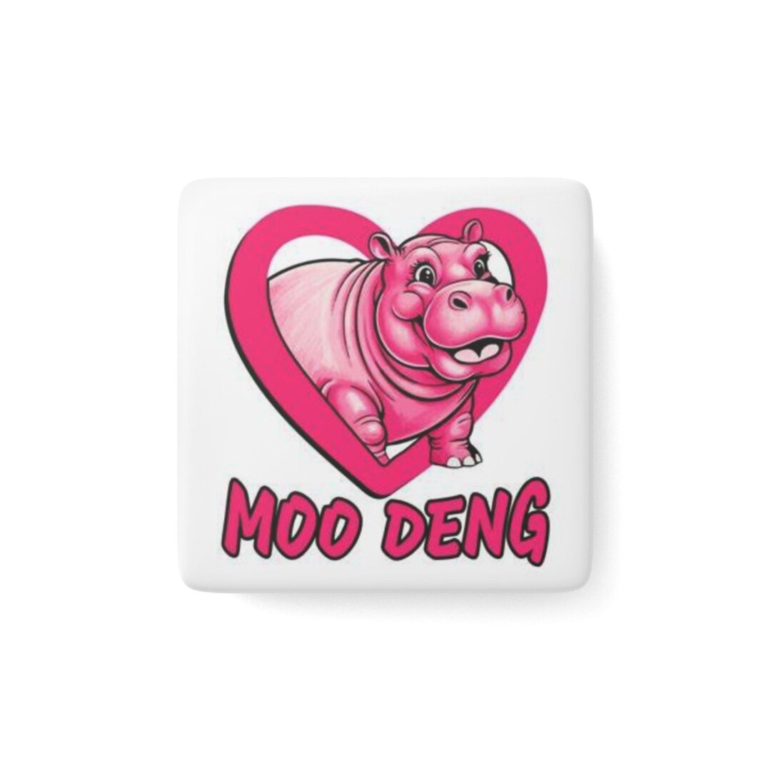Cute Hippo Magnet 'moo Deng' Porcelain Square Coaster, Kitchen Decor ...