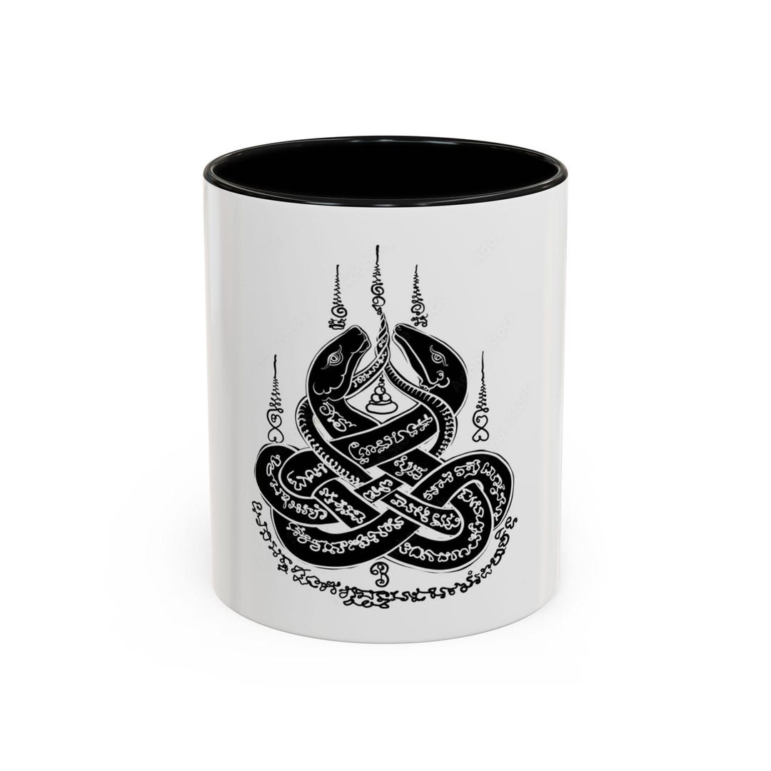 Artistic Thai Serpent Sak Yant Tattoo Accent Coffee Mug - Unique Black ...