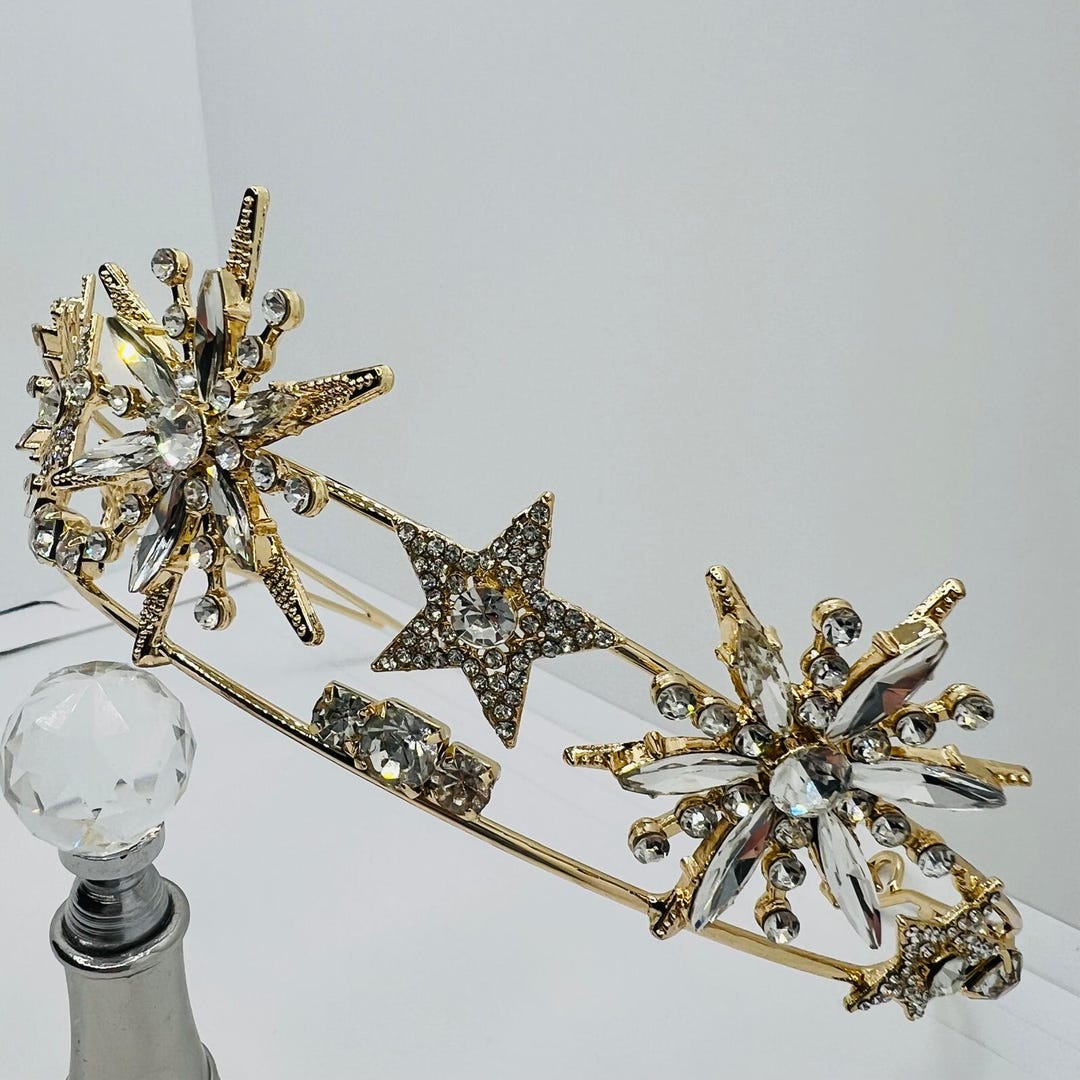Diadem Tiara Gold – Star Tiara With Rhinestones | Royal Glamour for ...