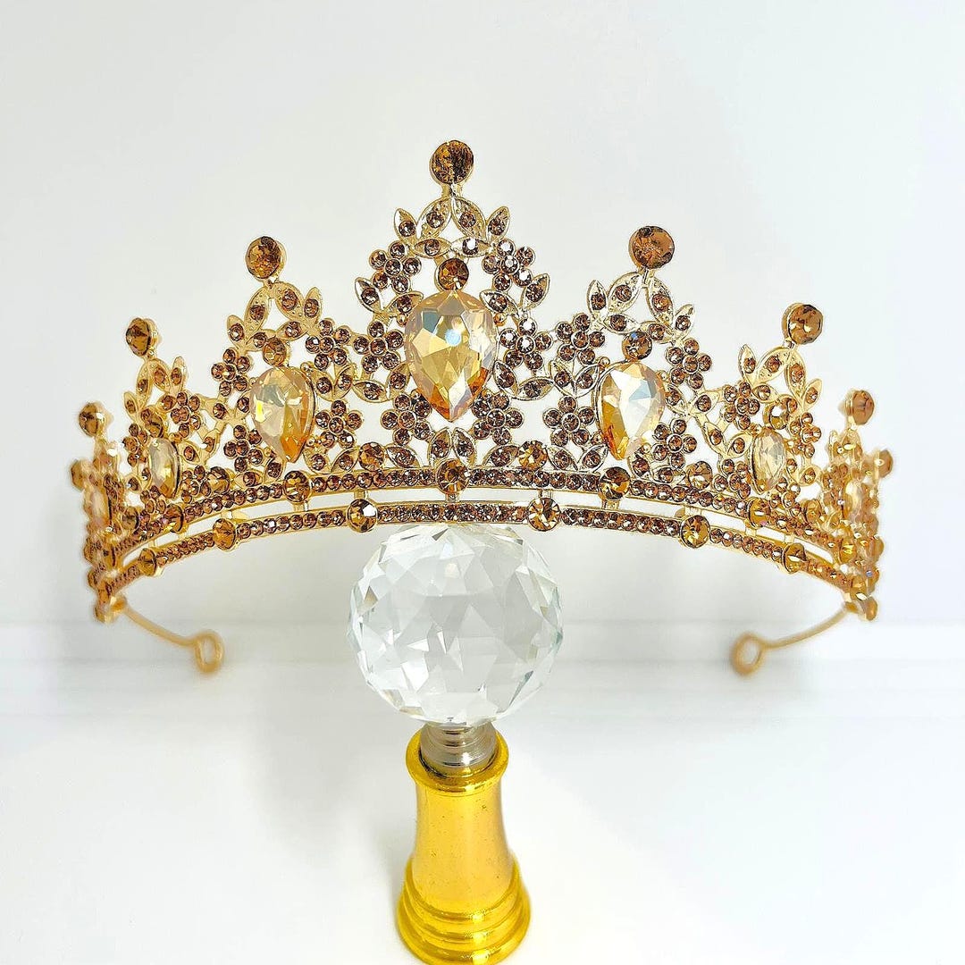 Luxury Diadem Tiara Crown Gold Brown Rhinestone Crystal – Bridal ...