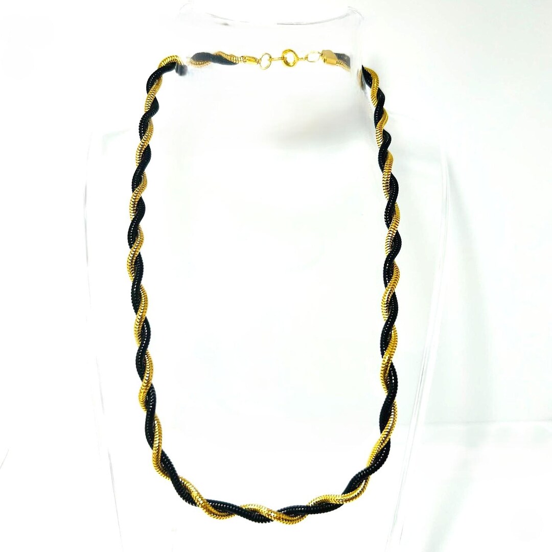 Original Vintage Necklace Gold-plated Black Gold Cord Chain 42 Cm - Etsy