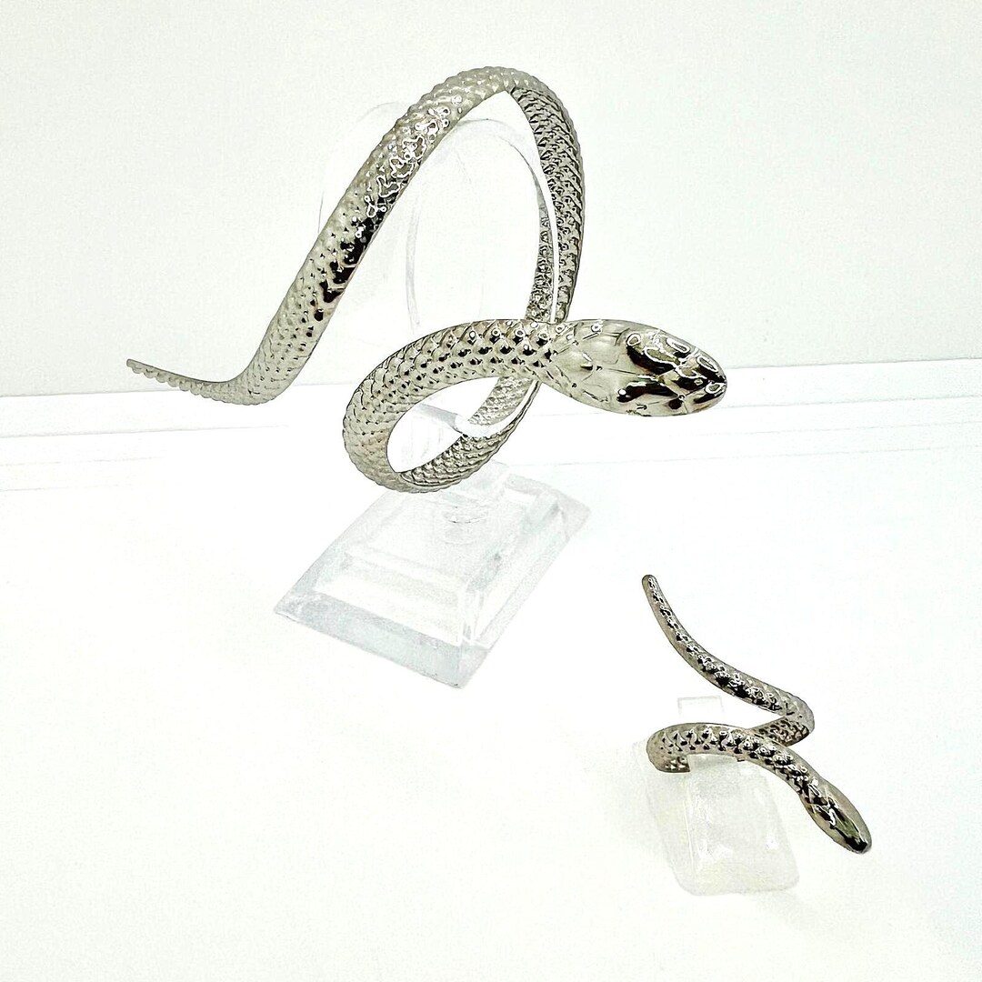 Elegant Snake Jewelry Set in Silver Bangle & Ring - Etsy