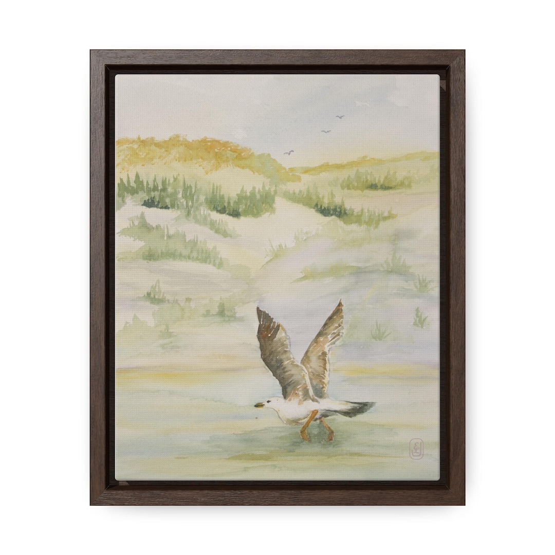 Canvas Wraps, Landing Gull Watercolor Vertical Frame Art Print for ...