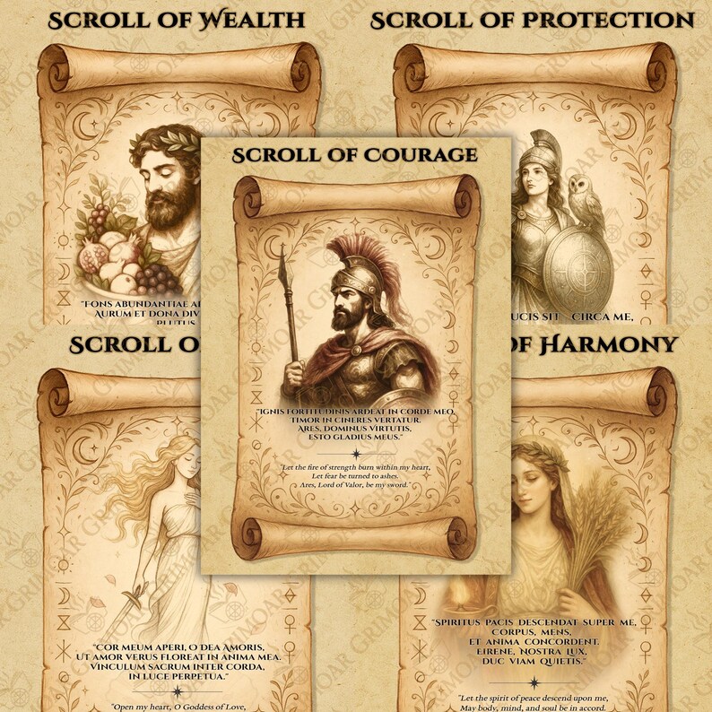 Ancient Blessing Scrolls Printable Set | Greek Deities Sacred Rituals ...
