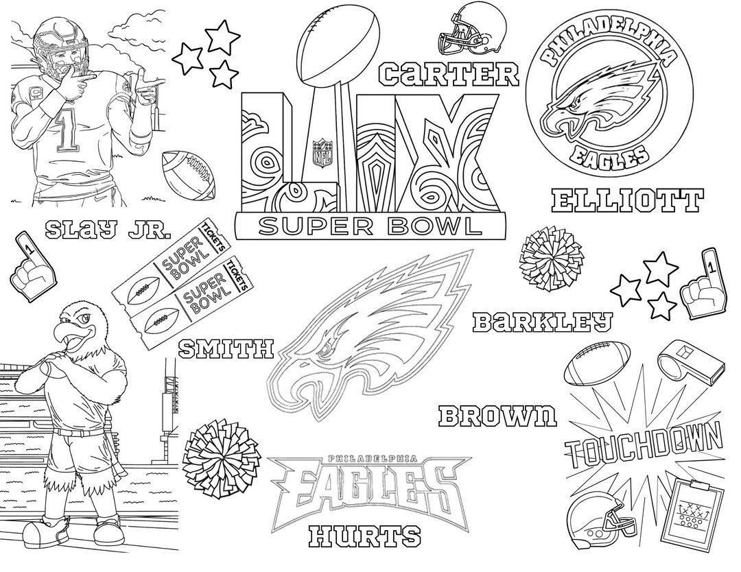 Super Bowl 2025 Coloring Page printable US Letter EAGLES - Etsy UK