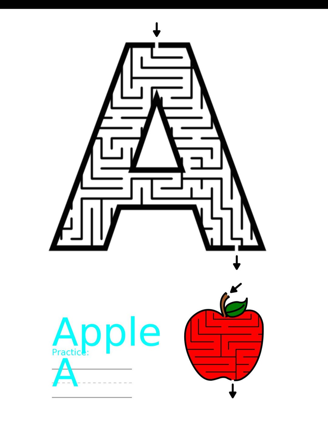 Kids Maze Game Worksheets, Alphabet Letters Numbers Shapes Fun Activity ...