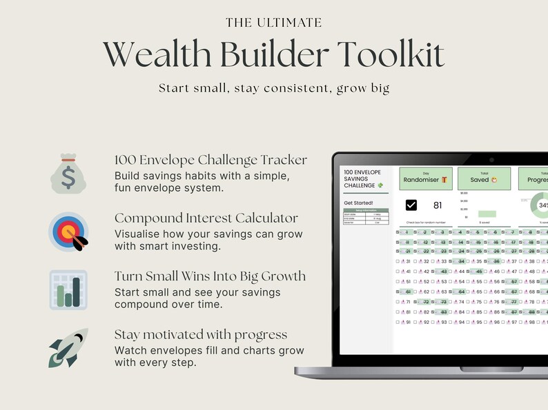 Wealth Builder Toolkit: 100 Envelope Savings Challenge + Compound ...