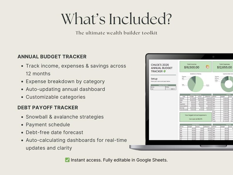 Annual Budget & Debt Payoff Tracker Google Sheets: Snowball and ...