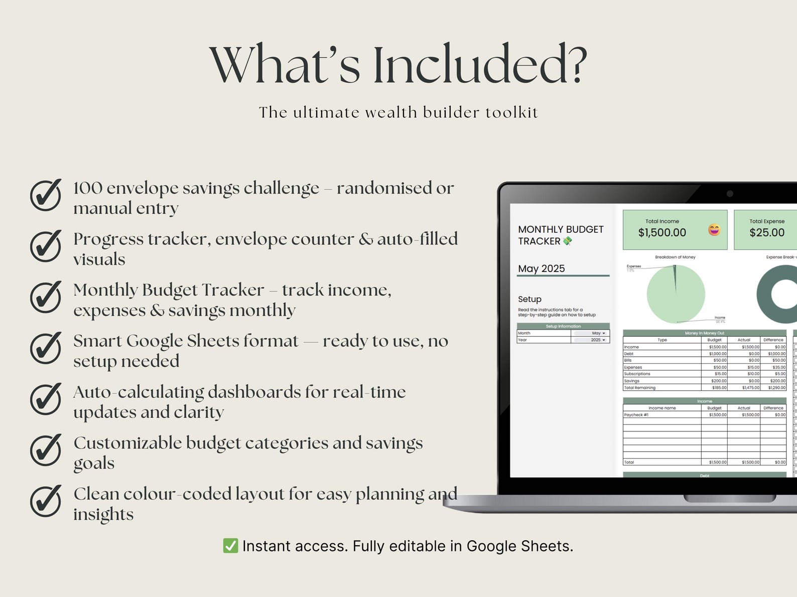 100 Envelope Challenge and Monthly Budget Google Sheets (digital ...