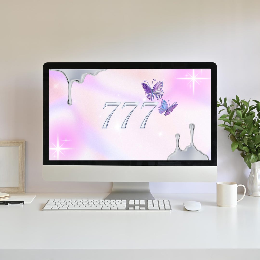 Angel Numbers Wallpaper, 777, Y2K, Desktop Background, Chrome Butterfly ...
