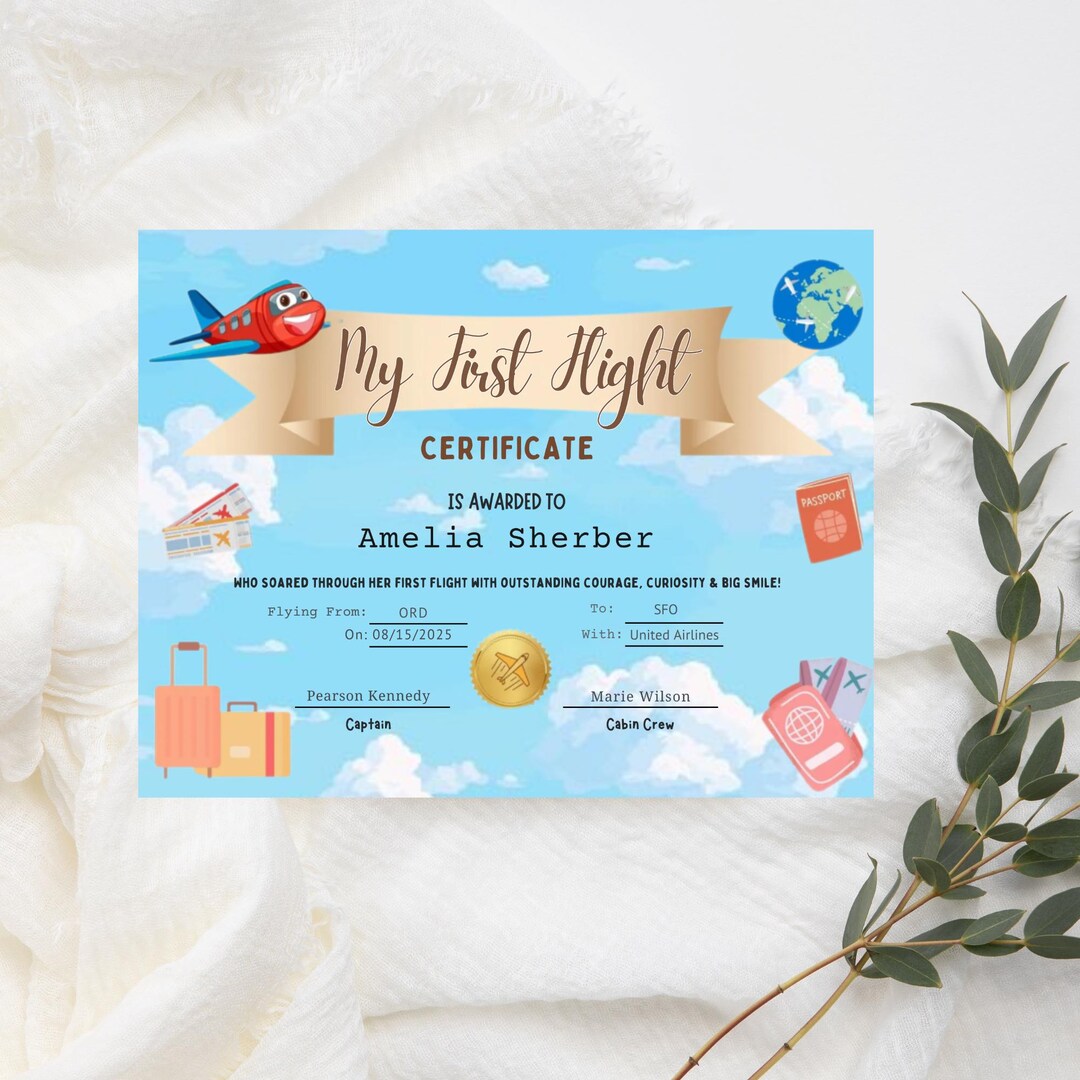 My First Flight Certificate, Kids Certificate, Editable Certificate ...