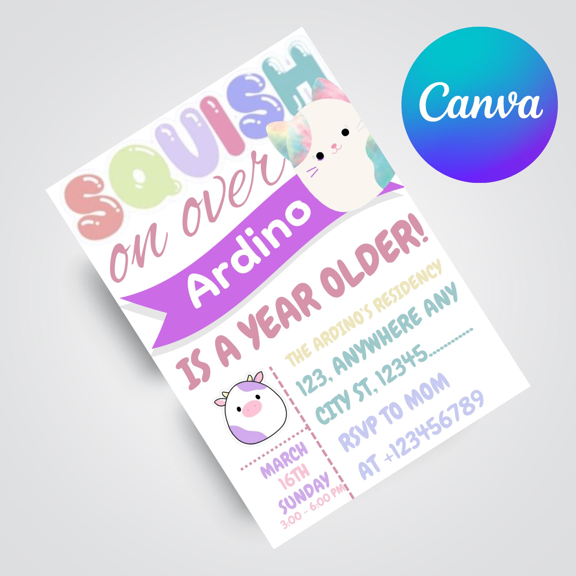 Squishmallow Birthday Invitation: Customizable Canva Template (digital ...
