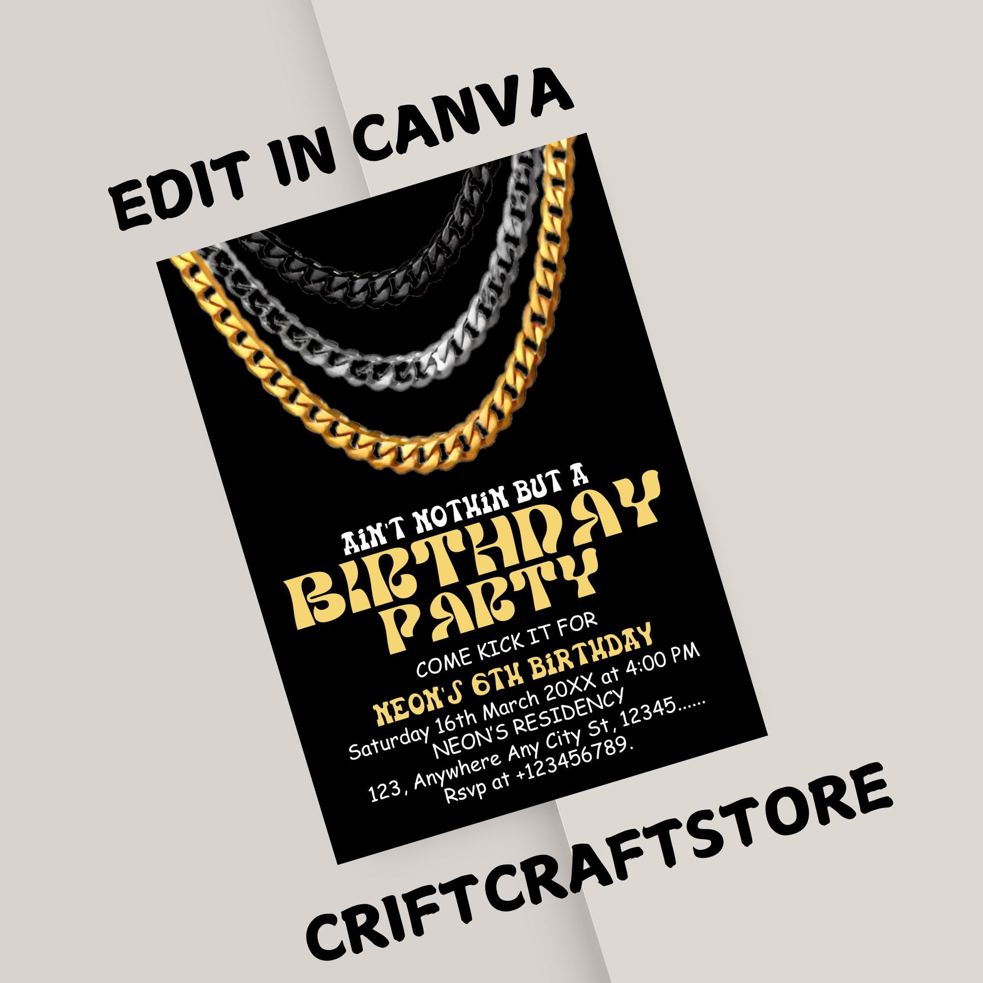 90s Hip Hop Birthday Invitation: Gold Chain Party (digital Template) - Etsy