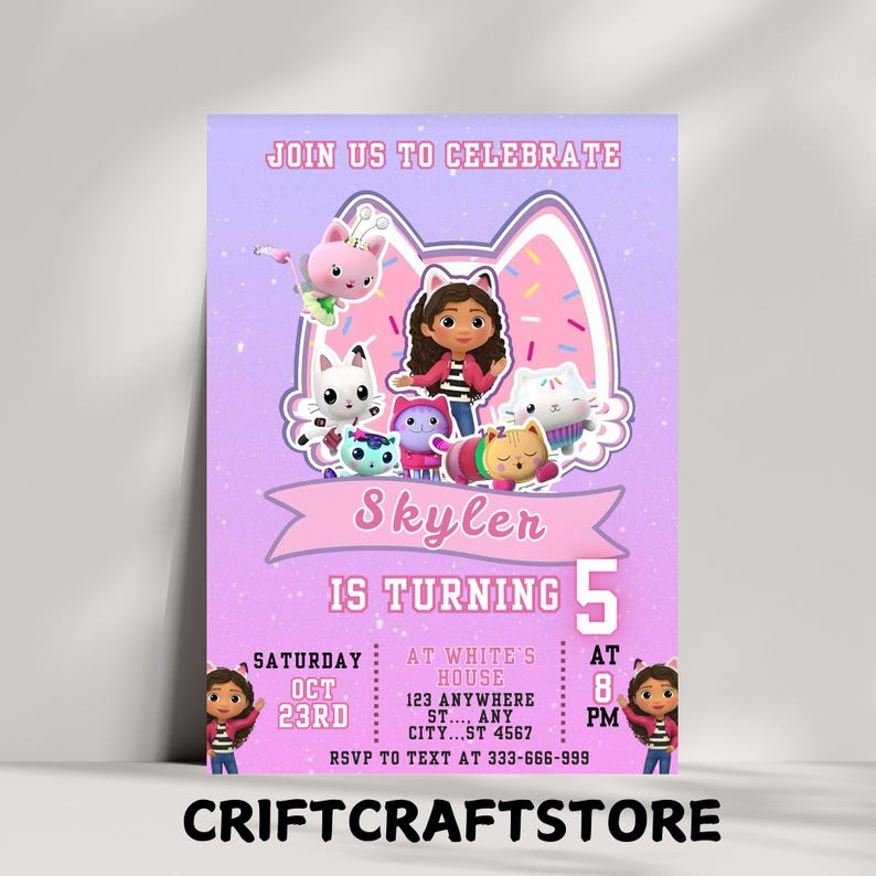 Editable Gabby's Dollhouse Birthday Invitation Template: Printable ...