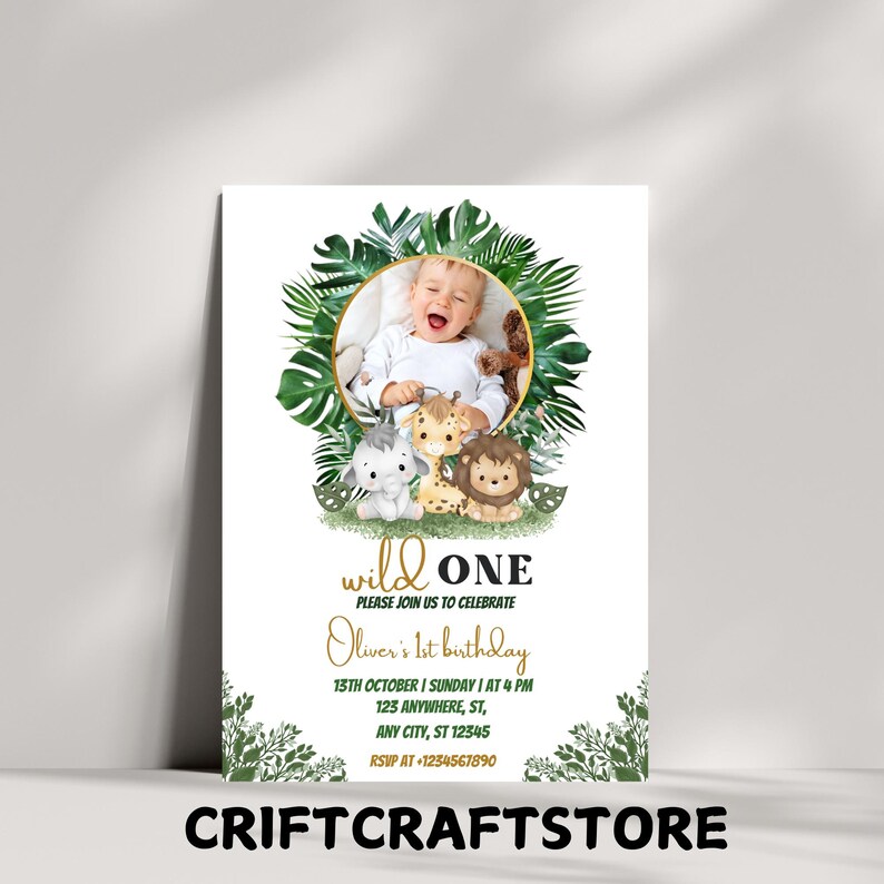 Editable Safari Birthday Invitation. Wild One Birthday Evite With Photo ...