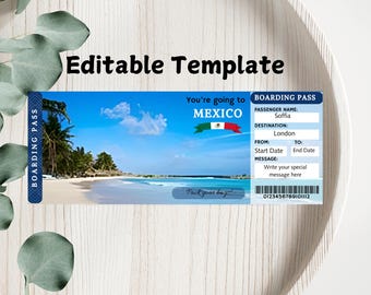 Printable MEXICO Surprise Trip Gift Ticket. Boarding Pass. Printable ...