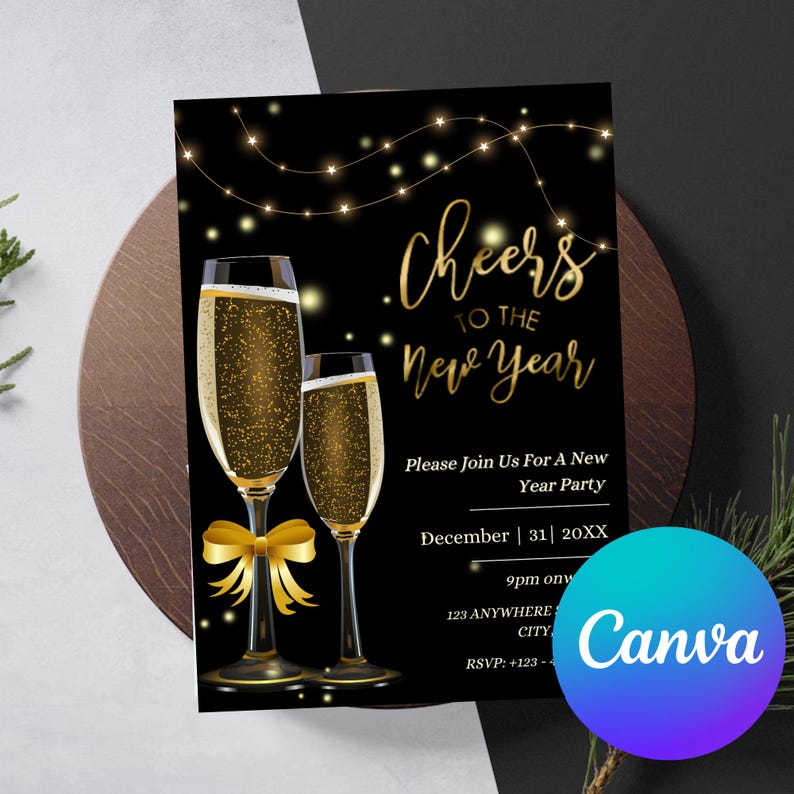 Editable New Year's Eve Party Invitation, Cheers Design (digital ...