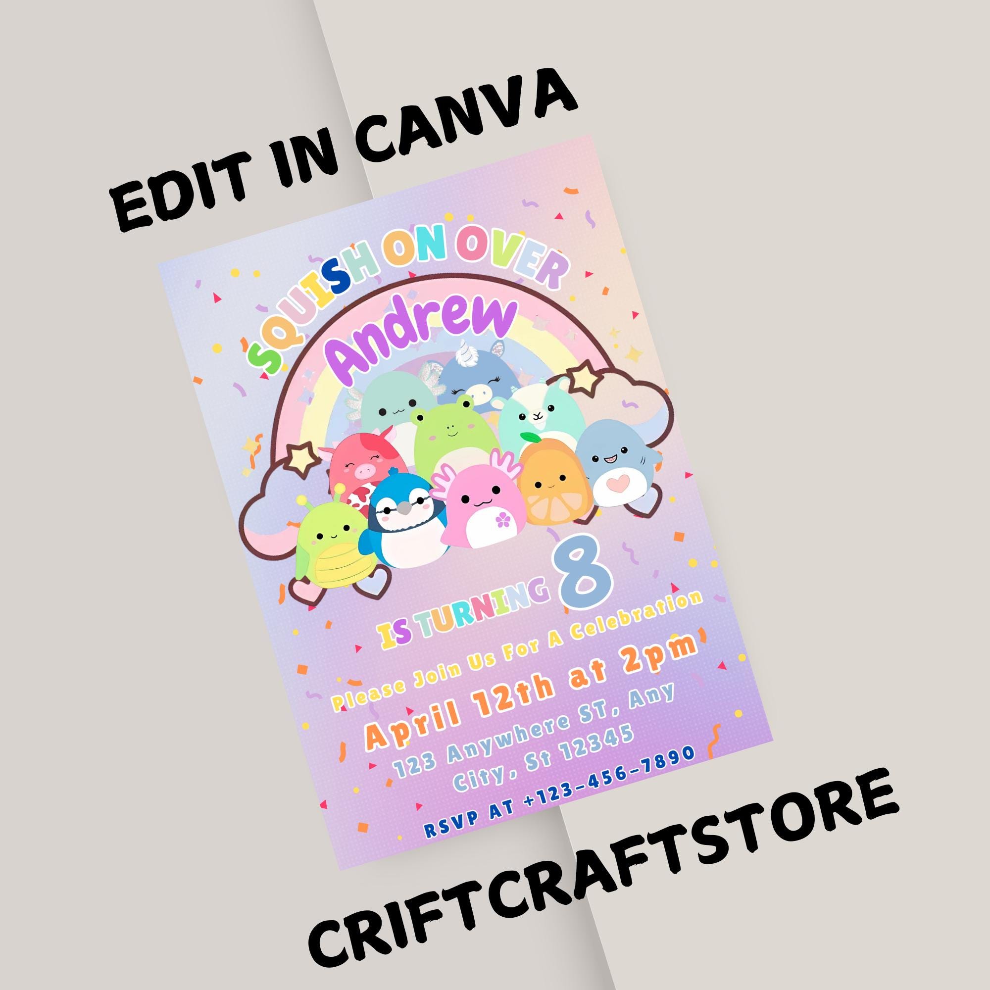 Squish Invitation, Printable Birthday Invitation, Girl Birthday Invite ...