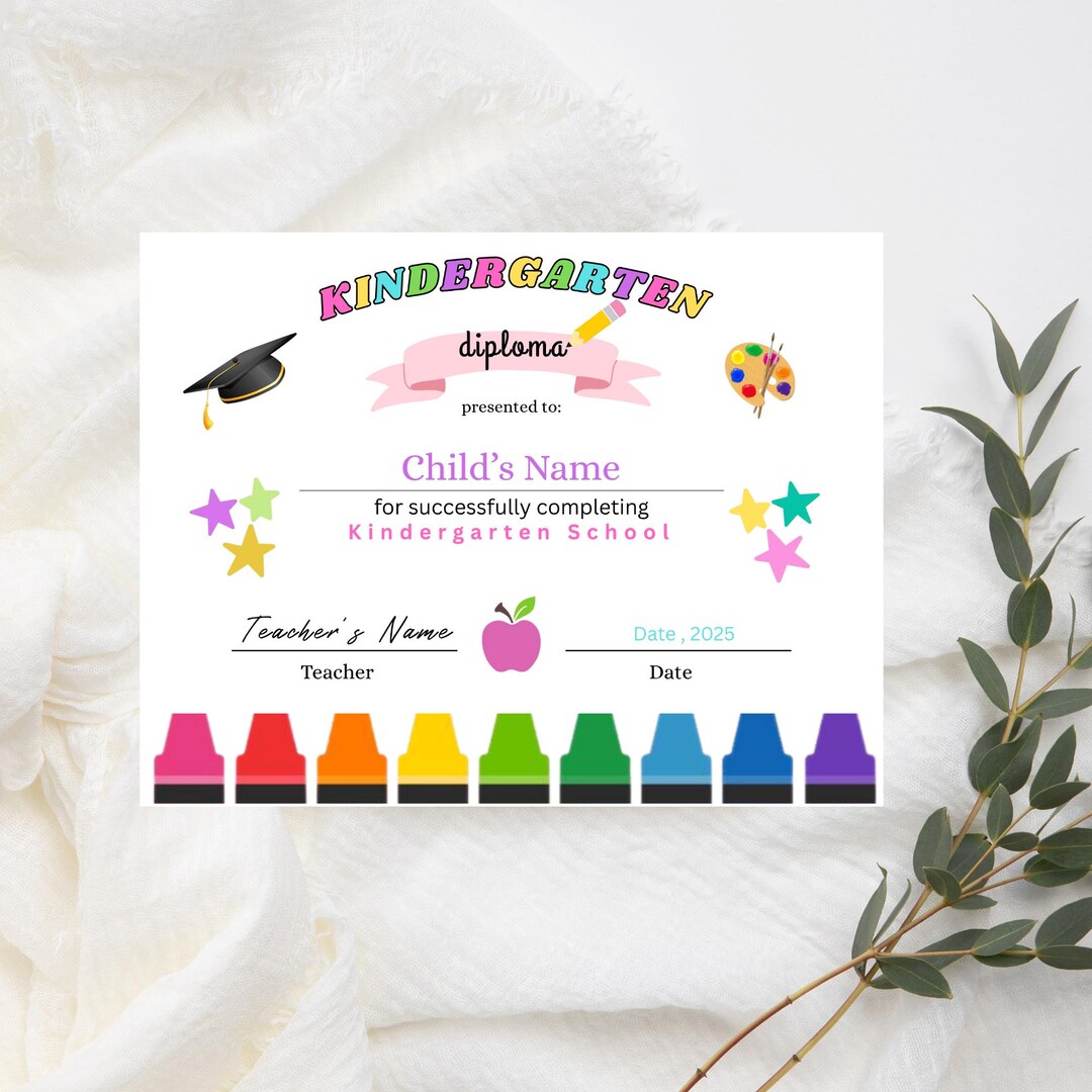 Editable Kindergarten Certificate, Kindergarten Diploma, Kindergarten ...
