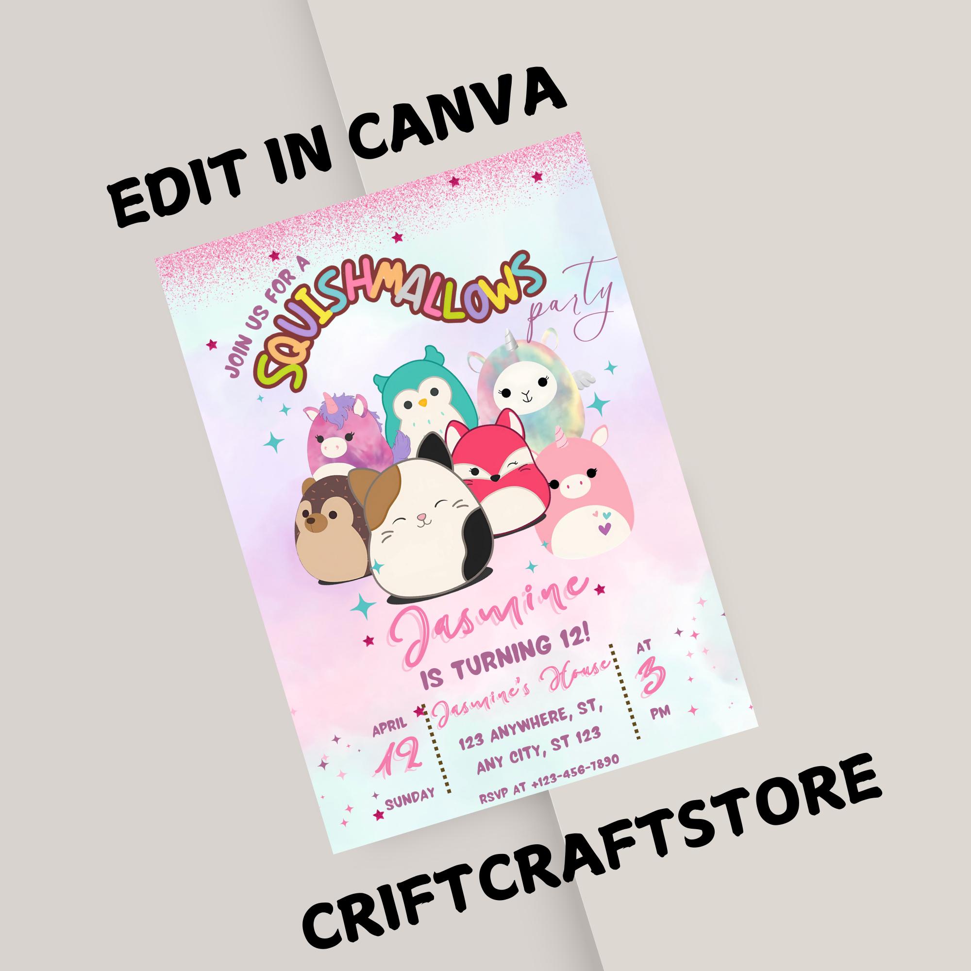 Editable Squishmallow Birthday Invitation: Printable Canva Template ...