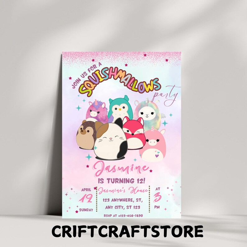Editable Squishmallow Birthday Invitation: Printable Canva Template ...