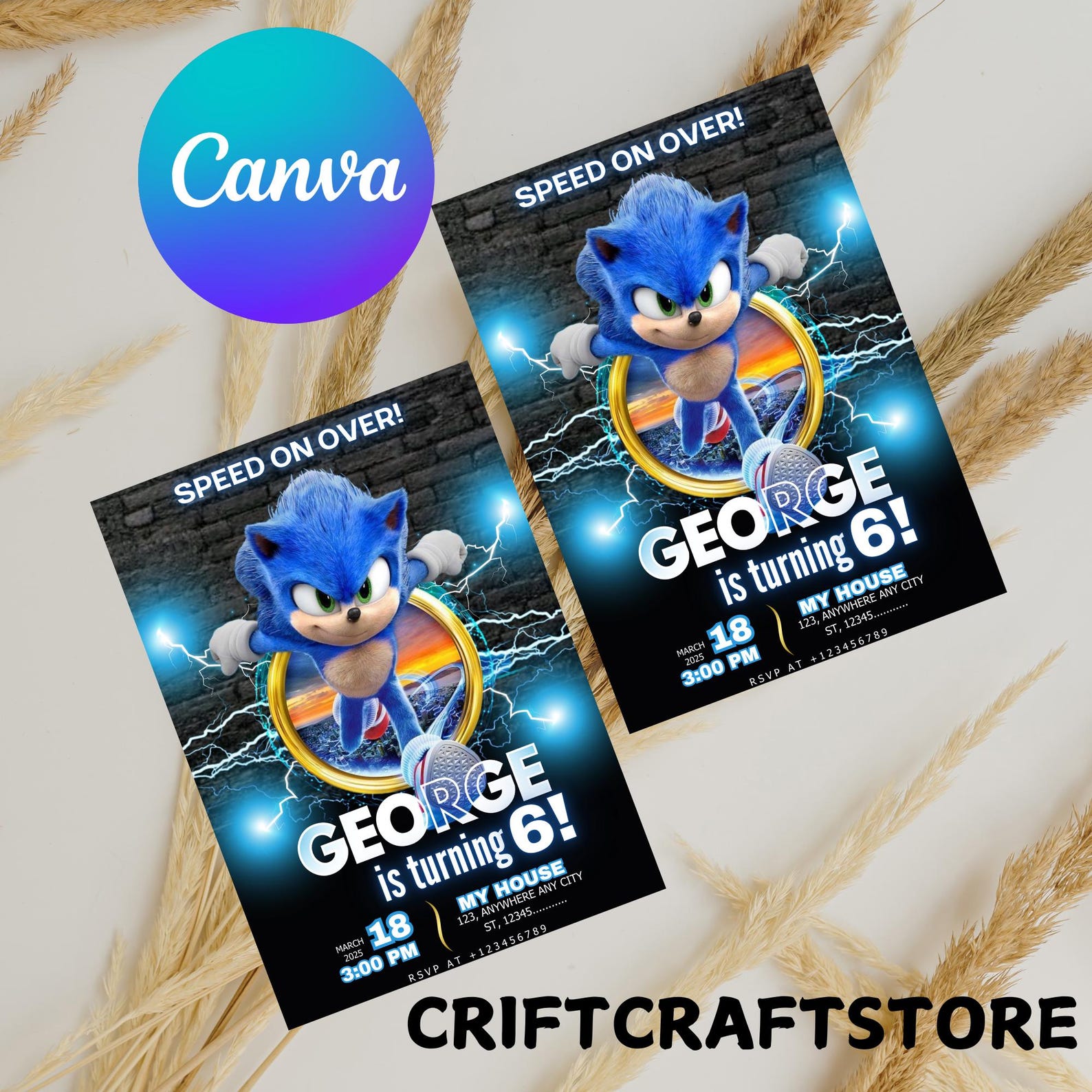 Editable Sonic Birthday Invitation, Super Hedgehog Boys Party Invite ...
