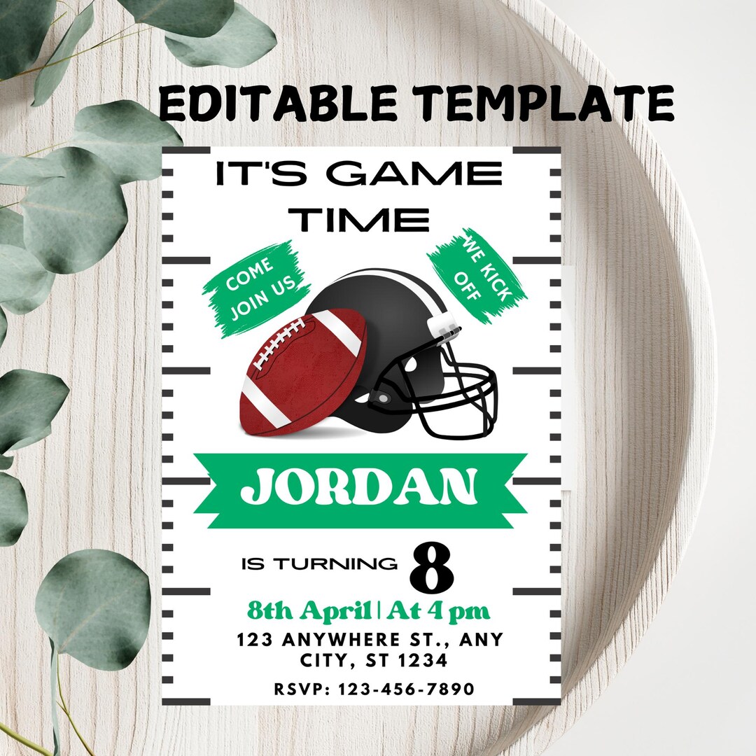 Football Birthday Invitation: Game Day Celebration (self Editable ...