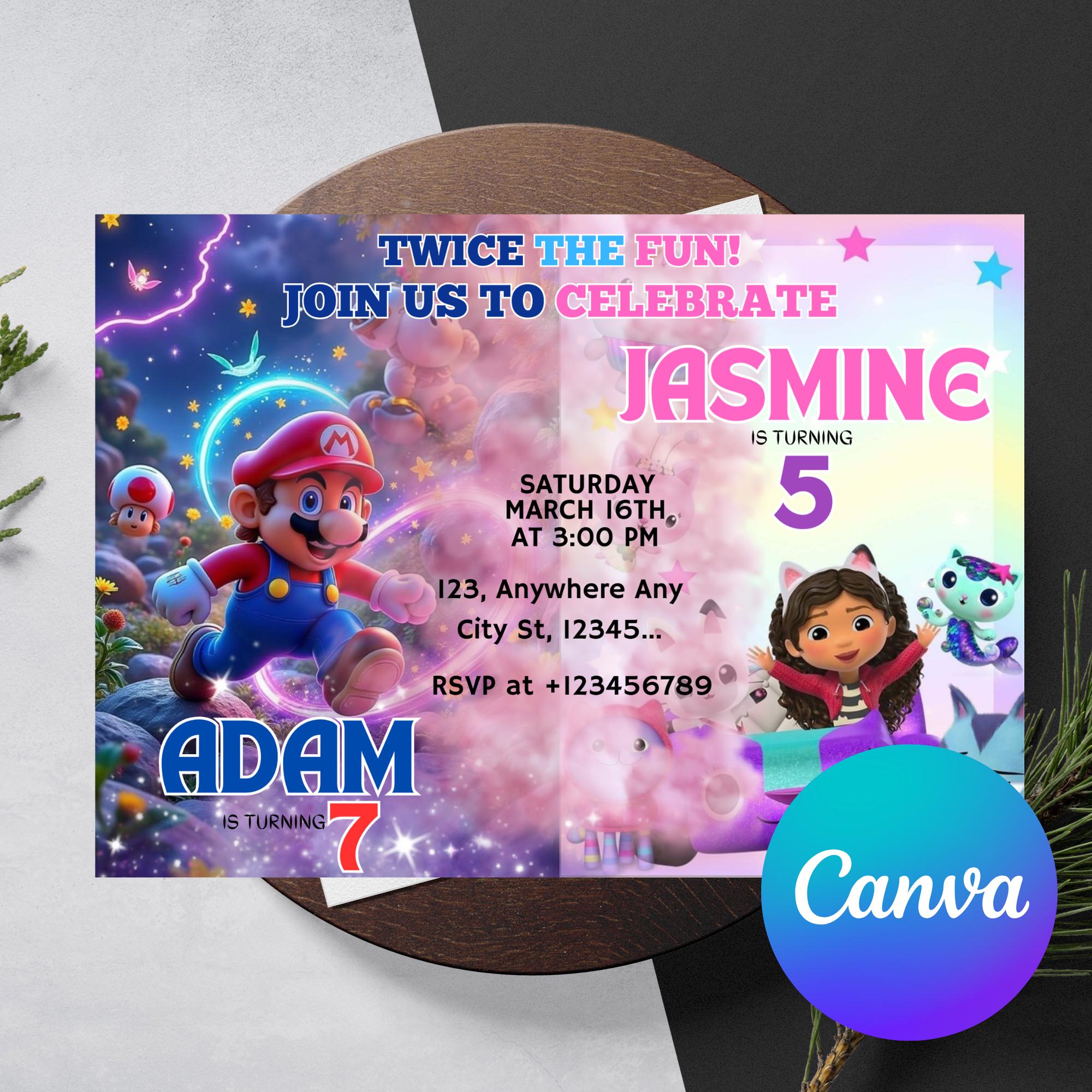 Sibling Birthday Invitation, Double Birthday Invitation, Dual Combined ...