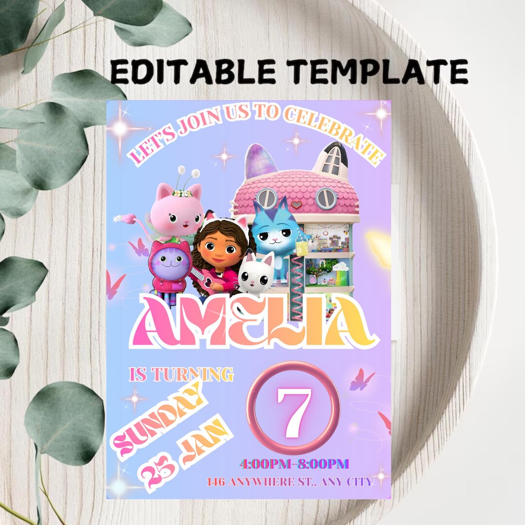 Editable Gabbys Dollhouse Birthday Invitation Template (digital) - Etsy