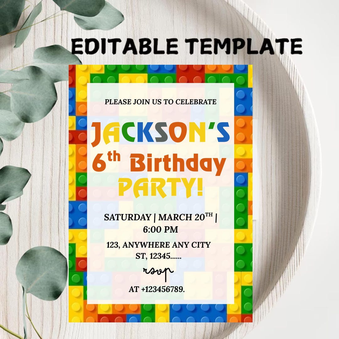 Editable Building Blocks Birthday Invitation (digital Download) - Etsy