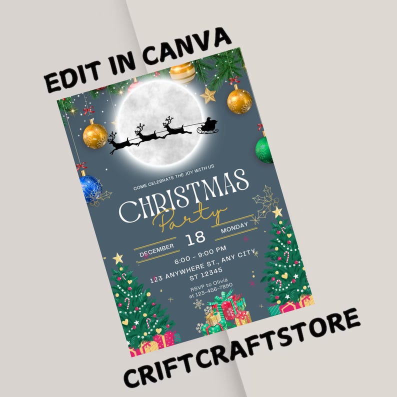 Editable Christmas Party Invitation, Holiday Invite (digital Download ...
