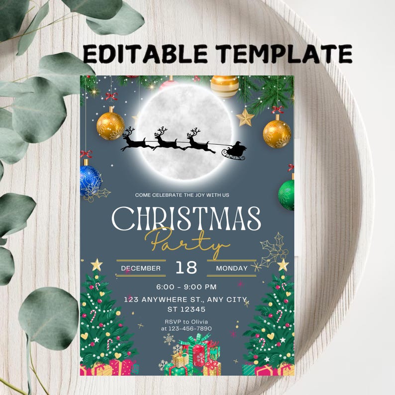 Editable Christmas Party Invitation, Holiday Invite (digital Download ...