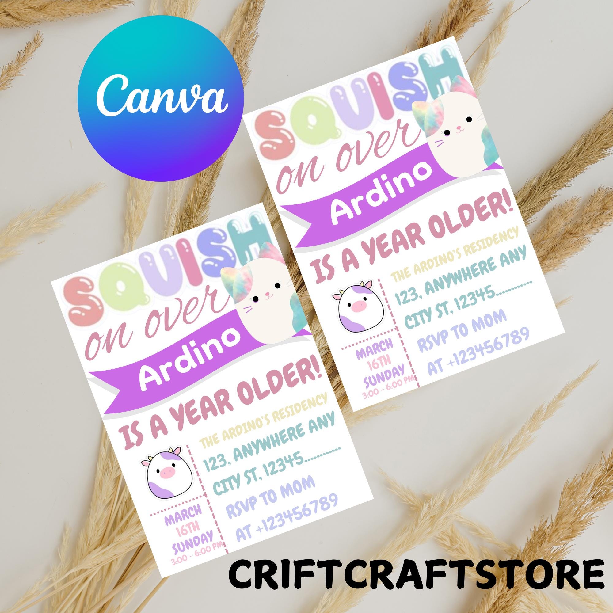 Squishmallow Birthday Invitation: Customizable Canva Template (digital ...