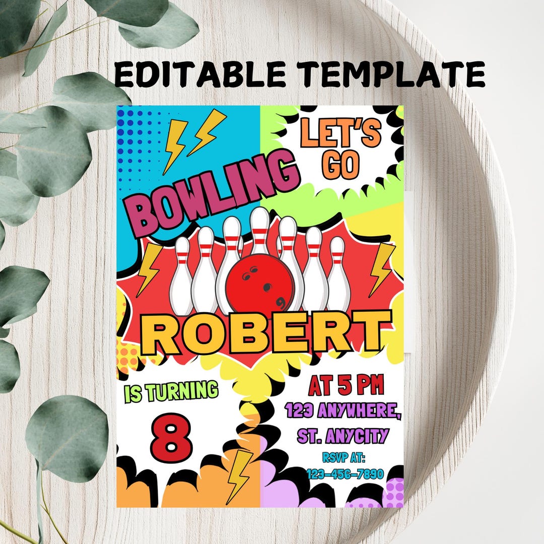 Bowling Birthday Party Invitation, Let's Go Bowling Party Invite, Glow ...