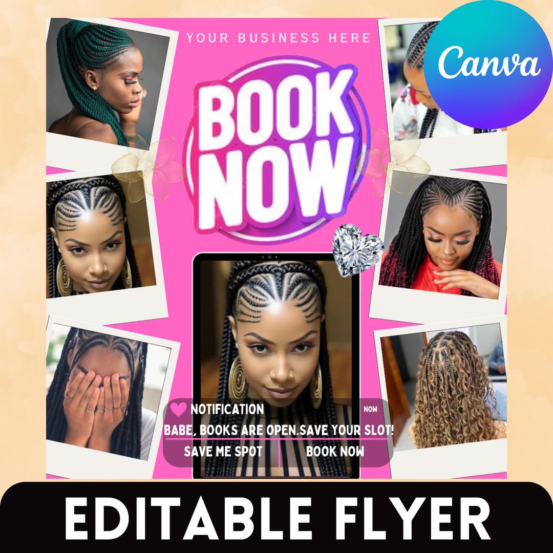 Editable Braids Flyer, Braids Booking Flyer, Braids Specials, Braid ...