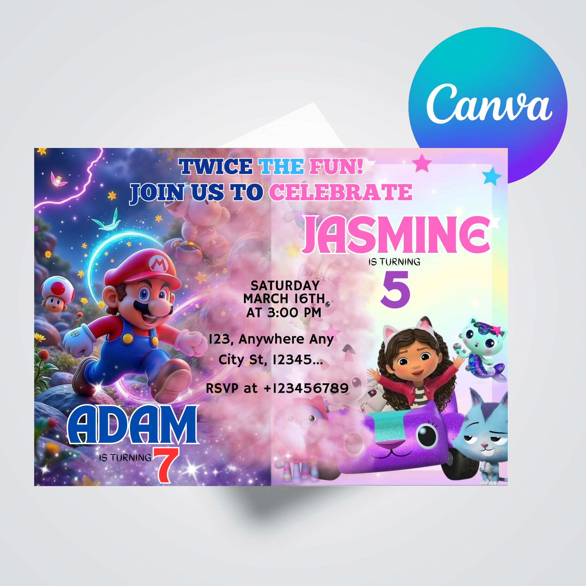 Sibling Birthday Invitation, Double Birthday Invitation, Dual Combined ...