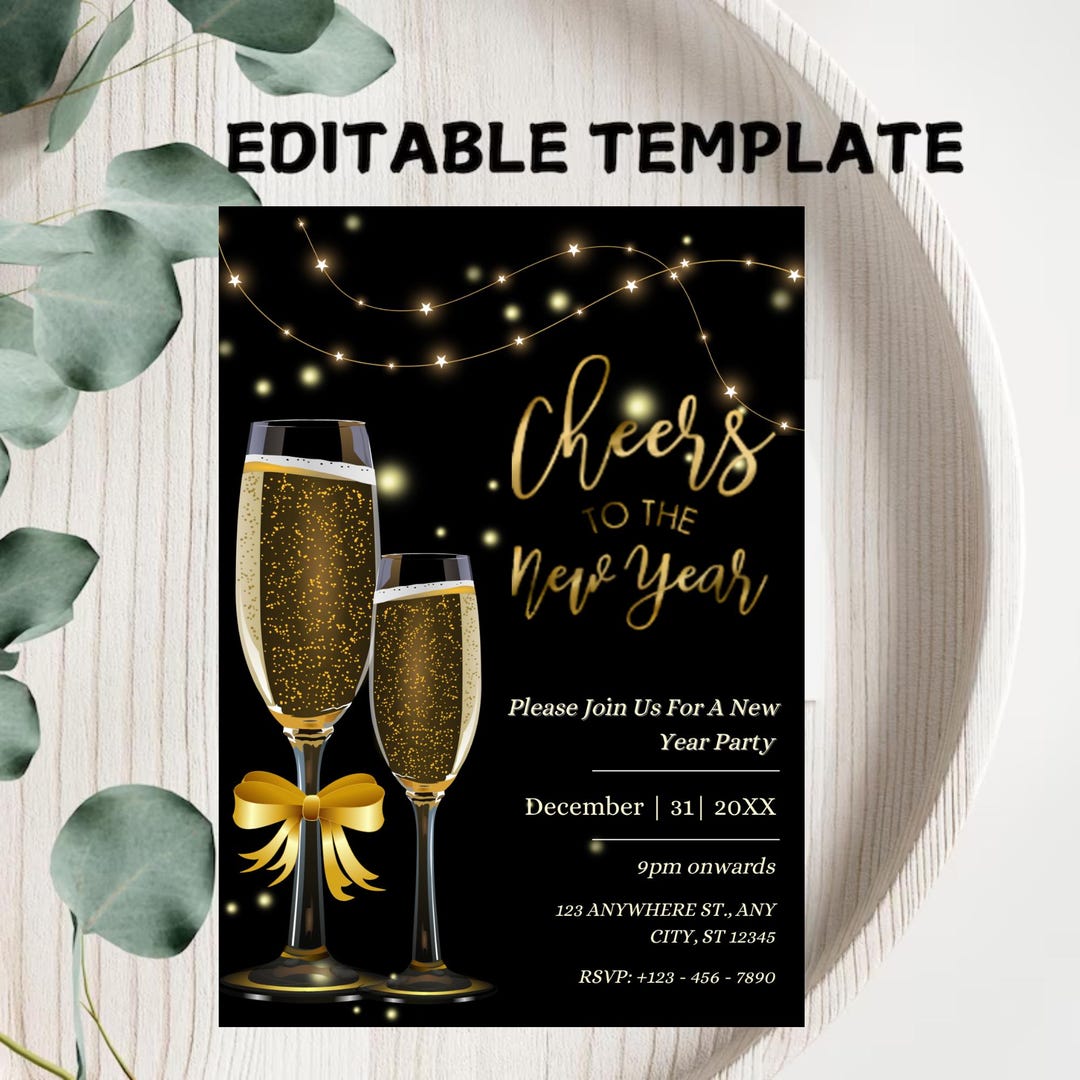 Editable New Year's Eve Party Invitation, Cheers Design (digital ...