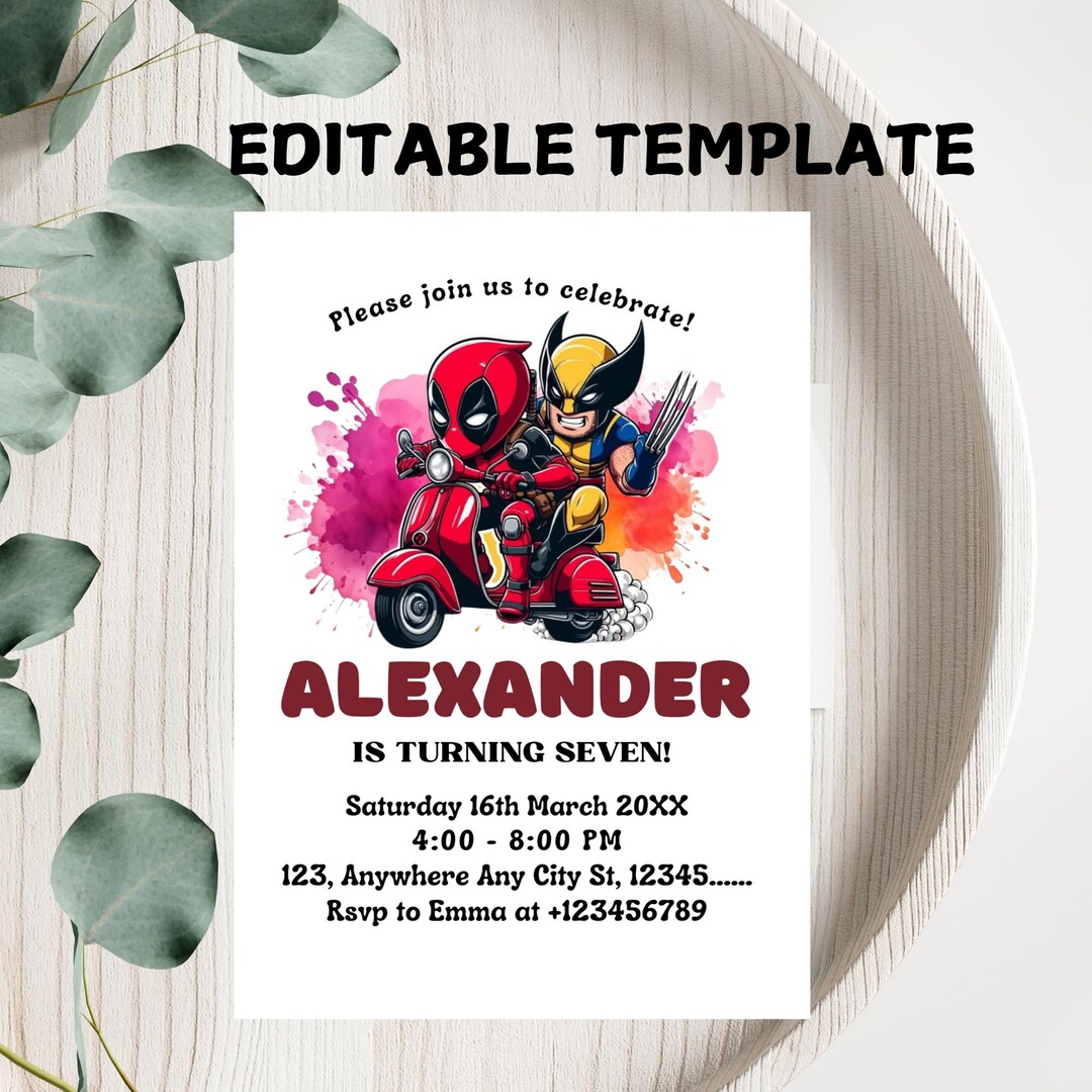 Deadpool Birthday Invitation | Superhero Birthday Party | Birthday ...
