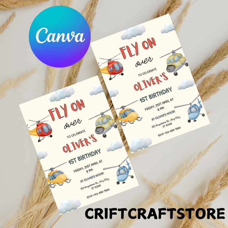 Airplane Birthday Invitation Template: Editable Fly Over Invite ...
