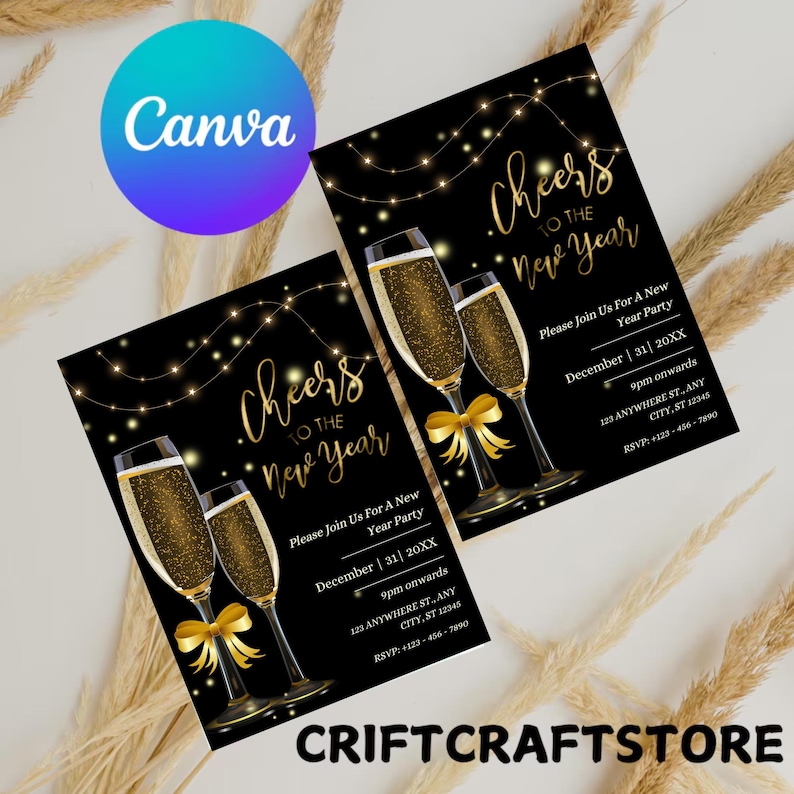 Editable New Year's Eve Party Invitation, Cheers Design (digital ...