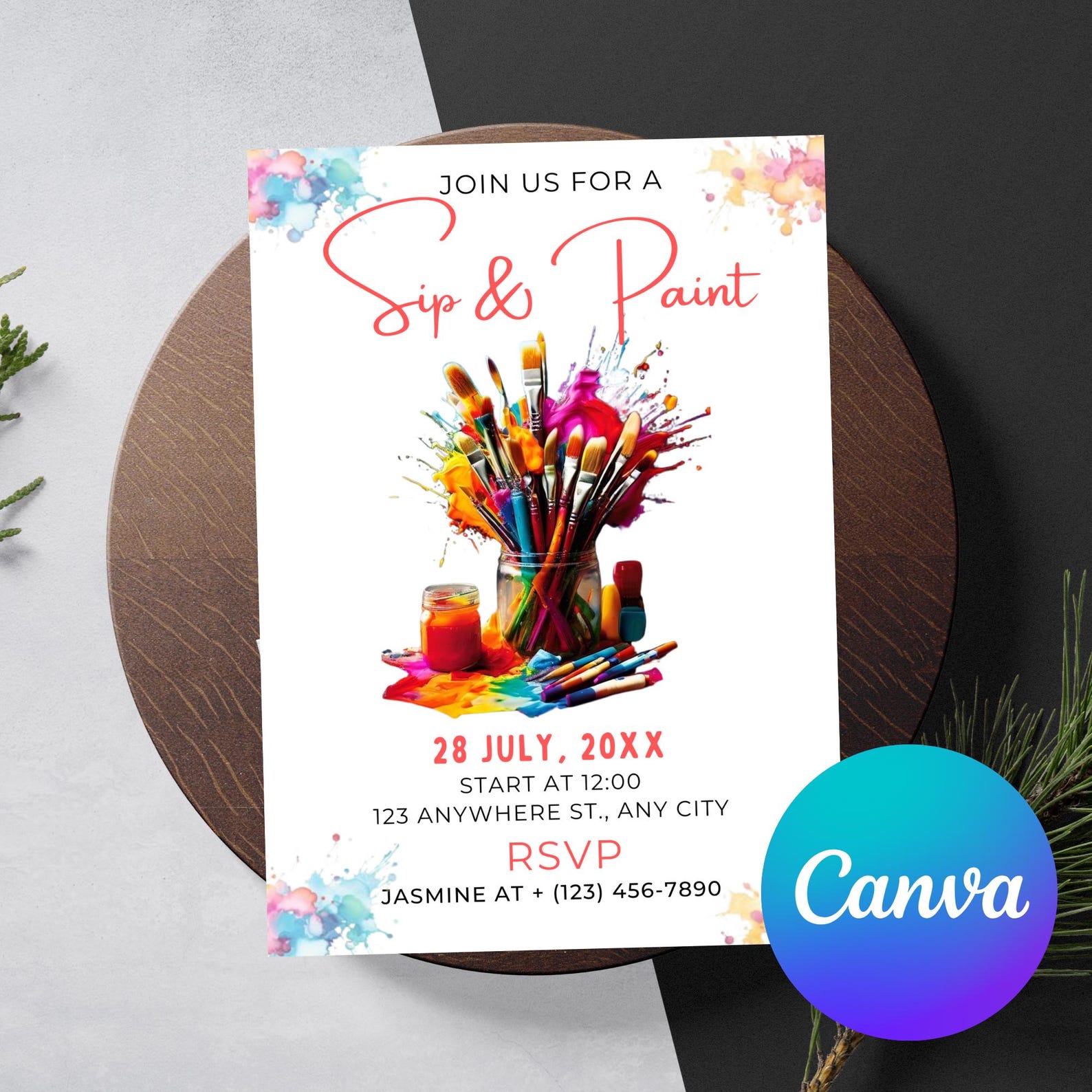 Sip and Paint Party Invitation: Editable Template (digital Download) - Etsy