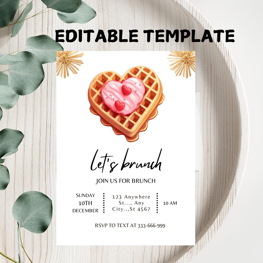 Waffle Brunch Invitation Template: Minimalist Printable (canva Editable ...