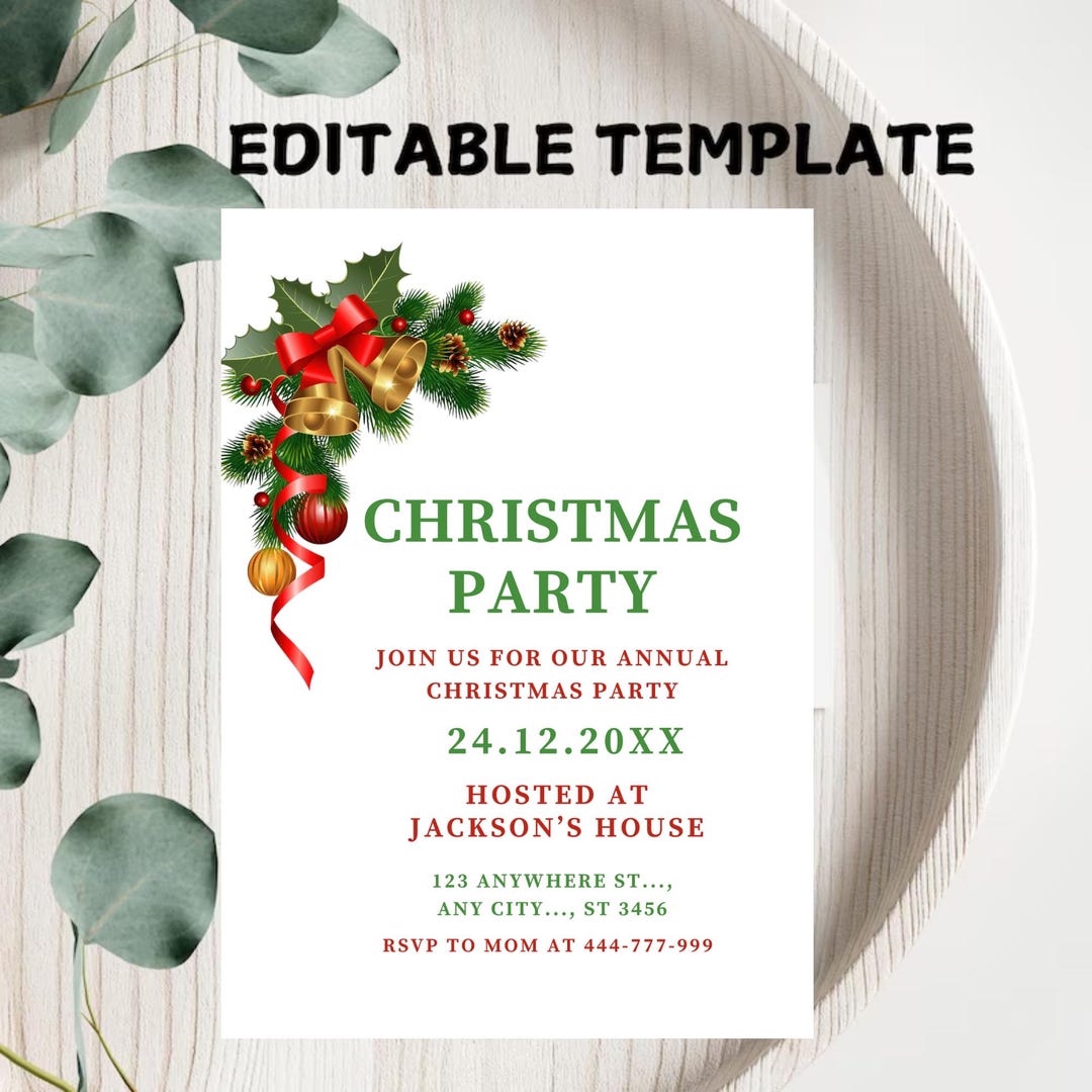Editable Christmas Party Invitation Template (5x7 Inch) - Etsy