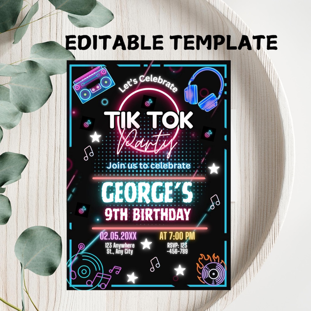 Tiktok Birthday Invitation, Tik Tok Invite, Tik-tok Music Party ...