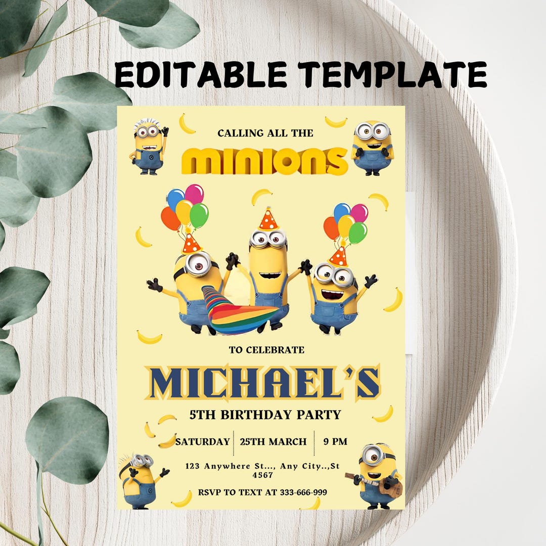 Minion Birthday Party Invitation Template: Canva Editable (digital ...