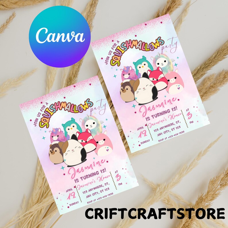 Editable Squishmallow Birthday Invitation: Printable Canva Template ...