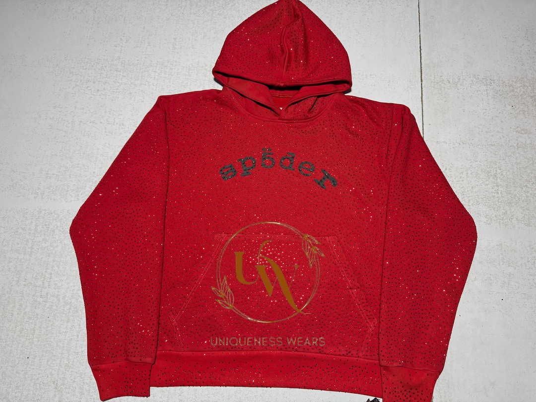 All New Sp5der Rhinestone Hoodie Red Color Unisex All Size Bomber ...