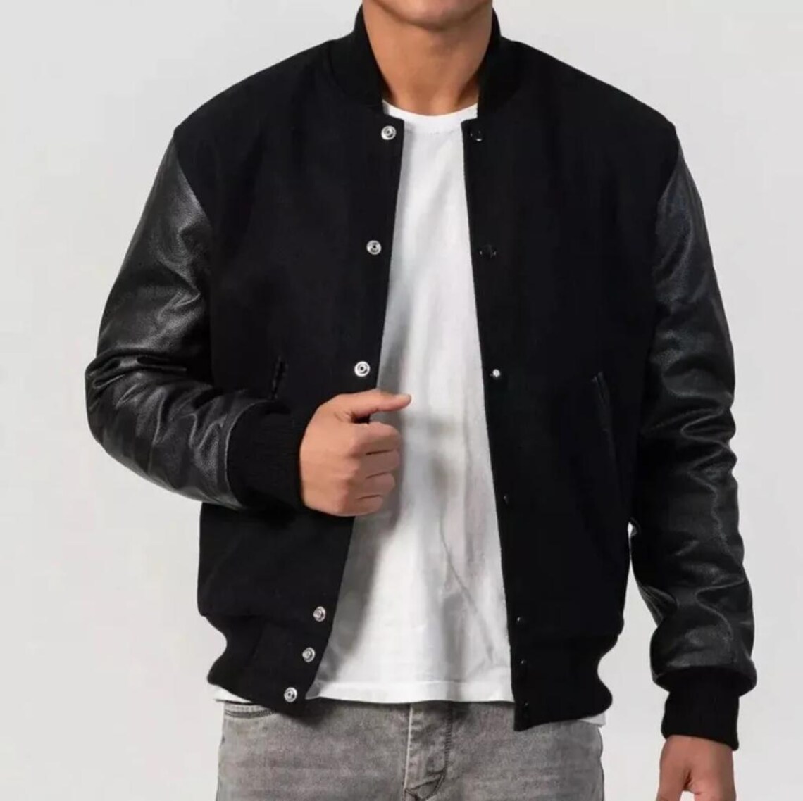 Men's Basketball Varsity Jacket Bomber Streetwear Unisex Black N Black ...