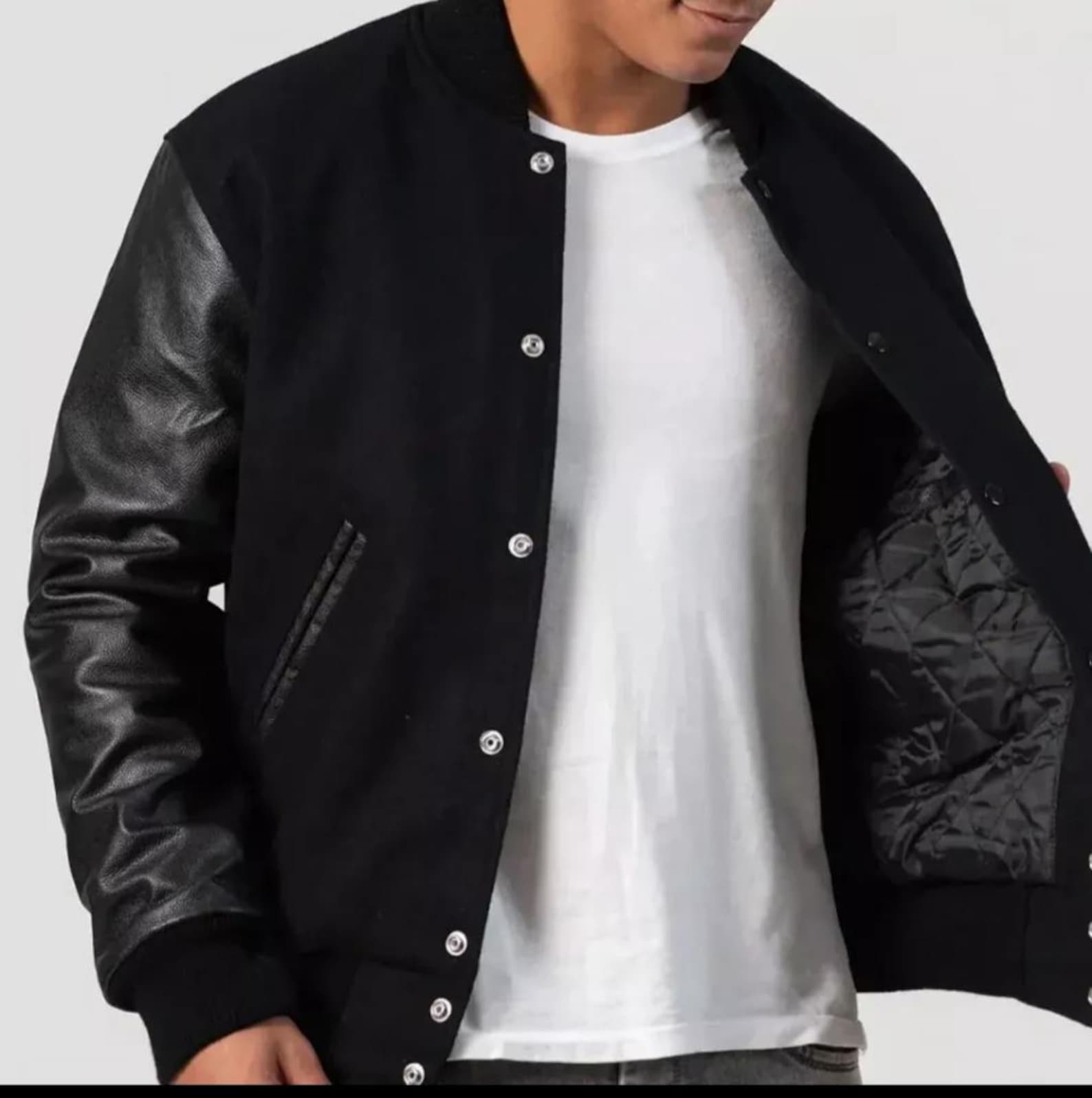 Men's Basketball Varsity Jacket Bomber Streetwear Unisex Black N Black ...